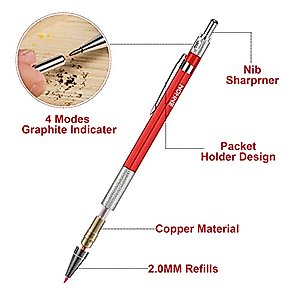 Enhon Mechanical Carpenter Pencils Kit with 40 Refills, 4 PCS Colorful Deep Hole Woodworking Pencils with Built-in Sharpener, Carpentry Marking Scribe Tools for Architect Construction