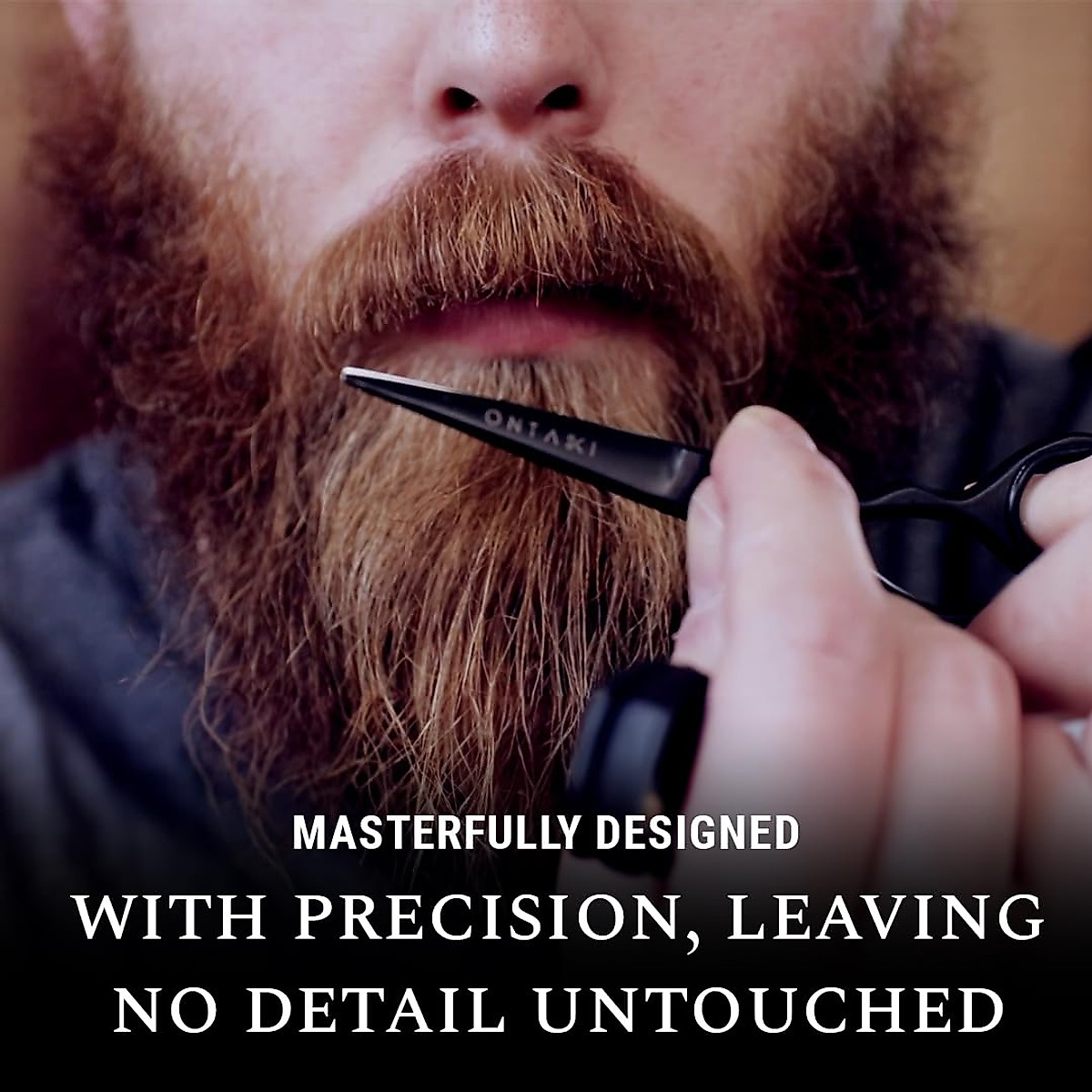 Ontaki 5.5" Beard & Hair Trimming Scissors - Professional Japanese Steel Hand-Forged Barber Shears for Mustache, Bangs, Men, Pets (Gold & Black) - Hair Scissors