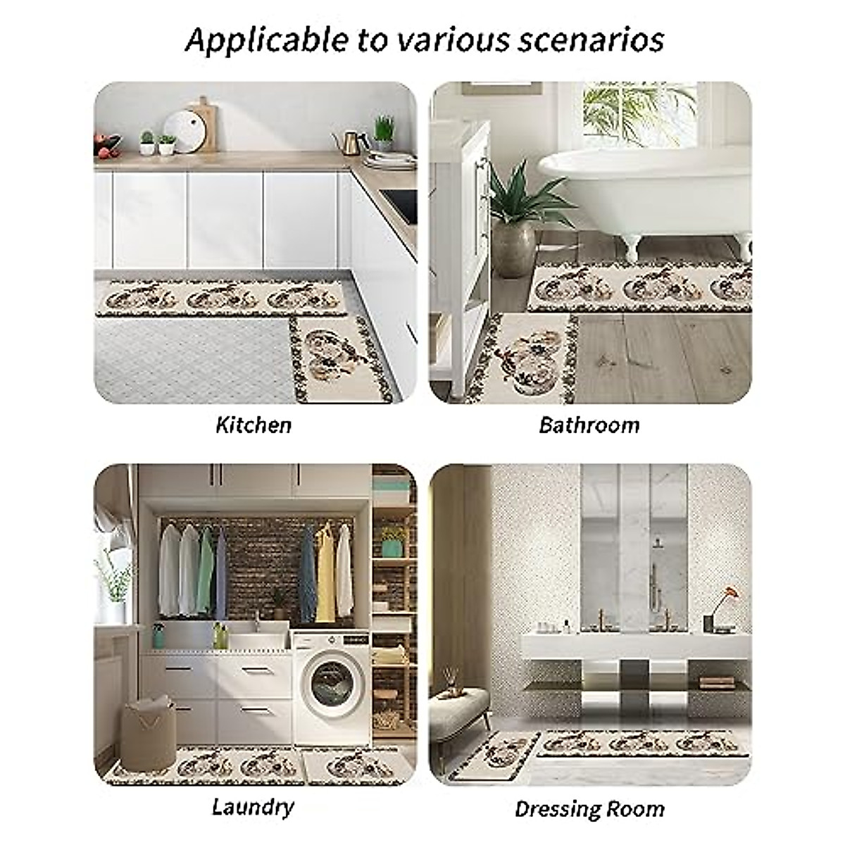 Farmhouse Thanksgiving Bath Mat for Tub,Non Slip Bathroom Floor Runner Rug Quick Dry & Absorbent Diatomaceous Earth Shower Sink Kitchen Washable Doormat,European Pumpkins Gold Floral Leaf 16x24+16x47