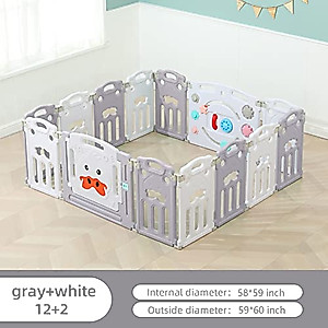 UNICOO – Baby Playpen, Foldable Kids Fence Activity Center, Safety Playard with Lock Door and Games Station Non-Slip Rubber Bases, Adjustable Shape, Portable Design for Indoor Outdoor Use (Grey)