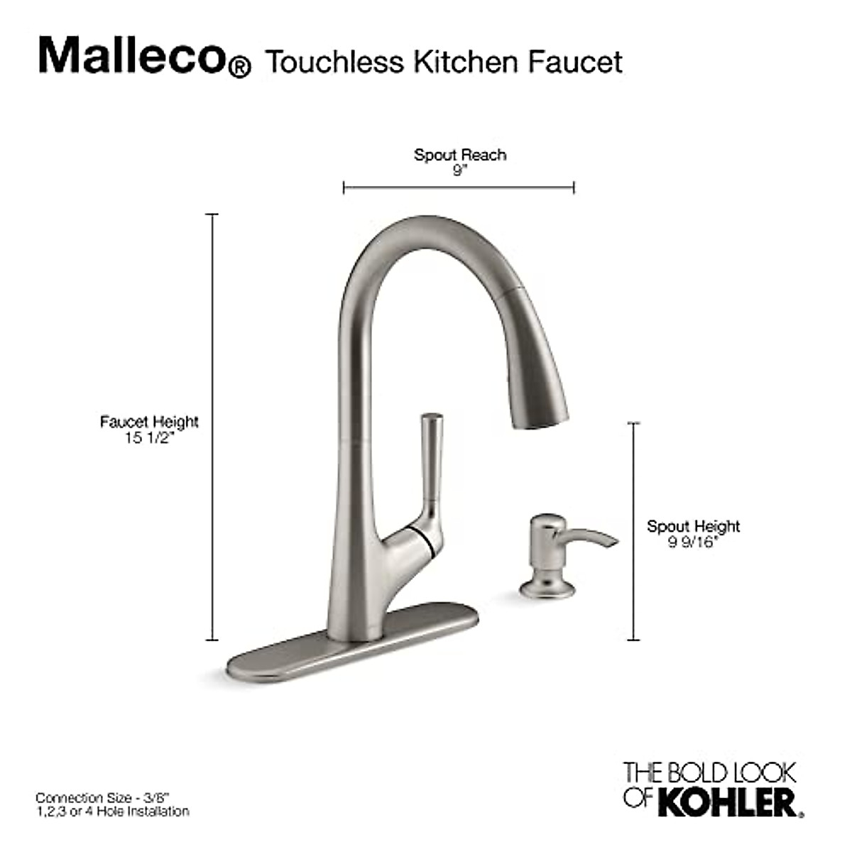 KOHLER R77748-SD-BL Malleco Touchless Pull Down Kitchen Sink Faucet with Soap/Lotion Dispenser in Matte Black