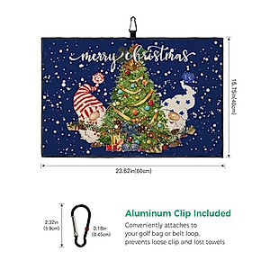 Golf Towel Christmas Tree Xmas Gnome Navy Blue,Waffle Pattern Microfiber Club Cleaner Golf Towels with Carabiner Clip for Women Men Dad,Dwarf Retro Linen Golf Towel for Golf Bags Accessories,24x16in