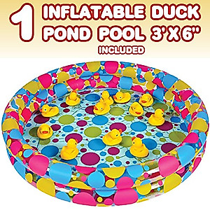 Gamie Duck Pond Matching Game for Kids Includes 20 Plastic Ducks with Numbers and 3’ x 6” Inflatable Pool - Fun Memory Game - Water Outdoor Game for Children, Preschoolers, Birthday Party
