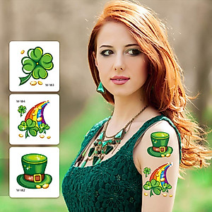 Mocossmy St Patrick's Day Temporary Tattoos for Kids,20 Sheets Irish Shamrock Clover Flag Pots of Gold Tattoos Face Body Stickers for St Patrick's Day Spring Parade Party Favor Supplies Decoration