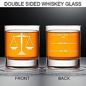 Funny Lawyer Whiskey Glasses, Double sided Good Day Bad Day Don't Even Ask Lawyer Whiskey Glasses, Birthday Gifts For Paralegal, Attorney, Legal Assistant, or Law Student, Lawyer Gifts, Cute gag gift