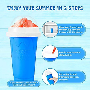 GRETA COMMERCE Slushy Maker Cup Portable and Double Layer Ice Cream Maker Slushie Magic Cup for DIY Drinks Milk Shake (Blue)
