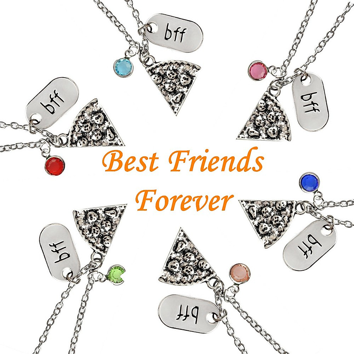 Best Friend Pizza Pendant Necklace with Crystal Charm BFF Friendship Necklace Set for Friends Gift Unisex