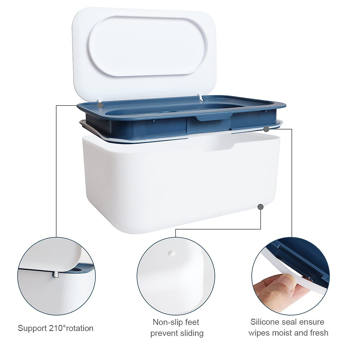 Baby Wipes Dispenser, Baby Wipe Holder, Large Capacity Wipes Dispenser, Wipe Container with Sealing Lids,Non-Slip, Easy Open & Close (Blue))