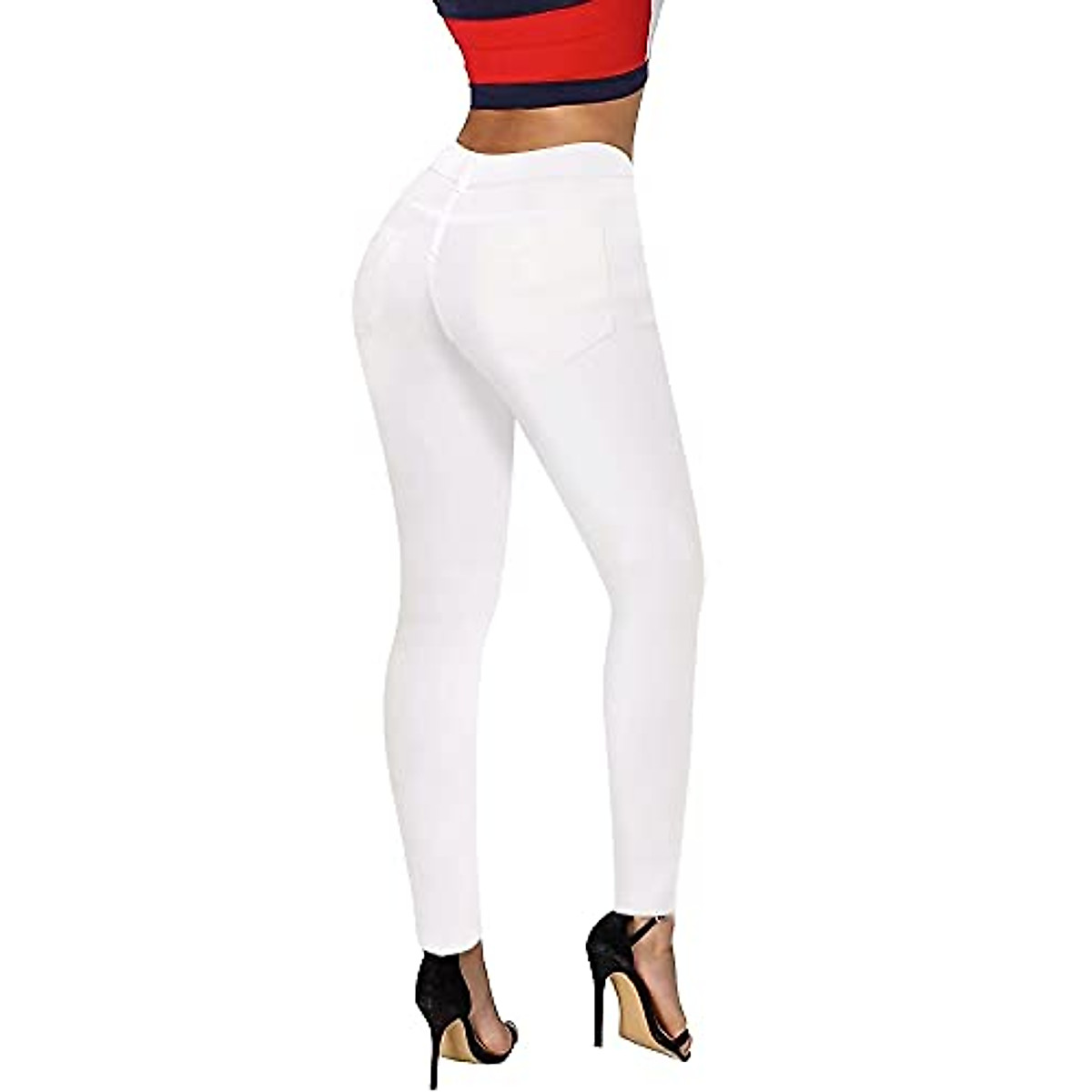 roswear Women's Ripped Mid Rise Destroyed Skinny Jeans White L