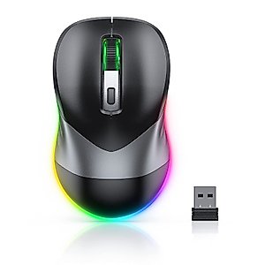 PEIOUS Wireless Mouse, Jiggler Mouse for Laptop - LED Mouse Rechargeable Computer Mice Mouse Mover Undetectable Random Movement with On/Off Button Keeps Computer Awake - Black&Grey