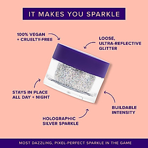 Unicorn Snot Body Glitter -Long-Lasting, Holographic Hi-Def Cosmetic Glitter for Face, Lip & Body- Glitter Lip Gloss, Metallic Eyeshadow Makeup - Iridescent Glitter,Finely Milled Sparkle, Silver(Kiss)