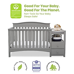 Delta Children Birkley Convertible Crib N Changer + Changing Pad and Cover [Bundle], Grey