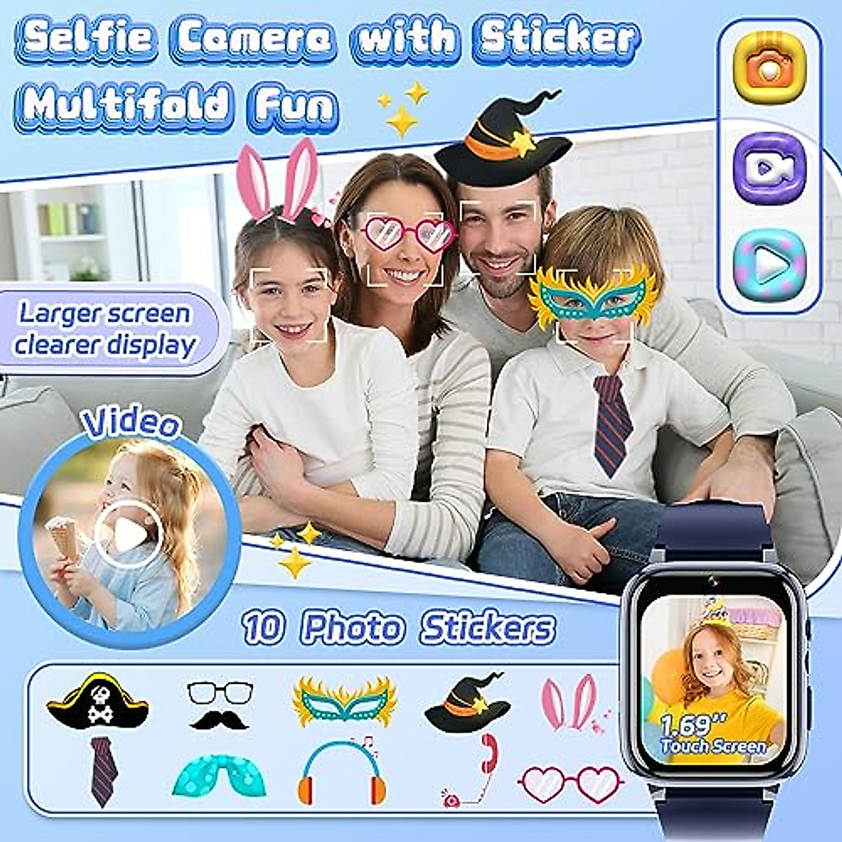 JYNZYUPO Smart Watch for Kids,1.7" Smart Watch Toys with 26 Games Camera Video Recorder Music Alarm Calculator Calendar Flashlight Stopwatch Pedometer Gift Toys for 3-12 Years Old Boys and Girls