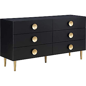 Meridian Furniture 842Black-D Zayne Collection Modern | Contemporary Dresser with Brushed Gold Metal Legs and Handle, 60" W x 18" D x 32" H, Black