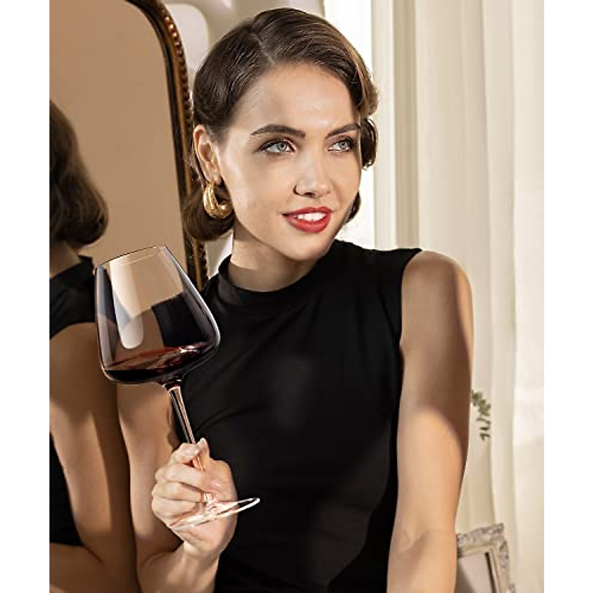 White&Red Wine Glasses Set of 4- Hand Blown Crystal Wine Glass-Thin Rim,Long Stem,Perfect for Red or White,Daily Use,Unique Wedding Anniversary or Birthday Gift