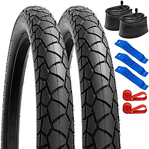 YUNSCM 2-PCS 20" E-Bike Fat Tires 20x3.0/76-406 60TPI and 20" Bike Tubes Schrader Valve with 2 Rim Strips Compatible with 20x3.0 Bike Bicycle Tires and Tubes (H-909)