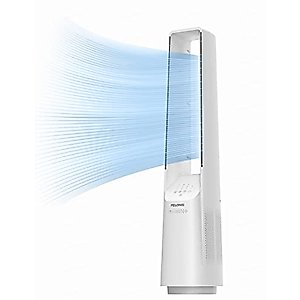 PELONIS Bladeless Tower Fan with 26-33ft Powerful Airflow, Alexa and Google Compatible, 6-Speed Settings, Quiet DC Motor, 120° Oscillation, 7-Hour Timer - Ideal for for Bedroom Home Office Use,White
