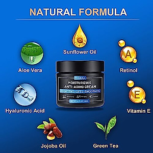 Men's Face Moisturizer Cream,Anti-Aging Cream For Men with Retinol, Hyaluronic Acid, Vitamins E, Jojoba Oil, Green Tea - Age Facial Skin Care - Day & Night Moisturizing Anti Wrinkle, 3.4 OZ