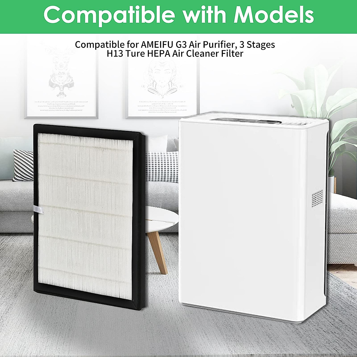 2 Pack G3 Air Purifier Replacement Filter for AMEIFU G3 Air Purifier, VEWIOR A3 and Tailulu HQZZ-260 Air Cleaner Purifier,3 in 1 Filtration HEPA Filter