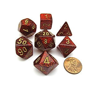 Ruby Glitter Dice with Gold Numbers 16mm (5/8in) Set of 7 Chessex