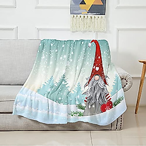 Flannel Fleece Bed Blanket Lightweight Cozy Plush Throw Blanket for Bedroom/Living Rooms/Sofa/Couch, Christmas Gnome Named Tomte Standing in Winter 60" x 80"
