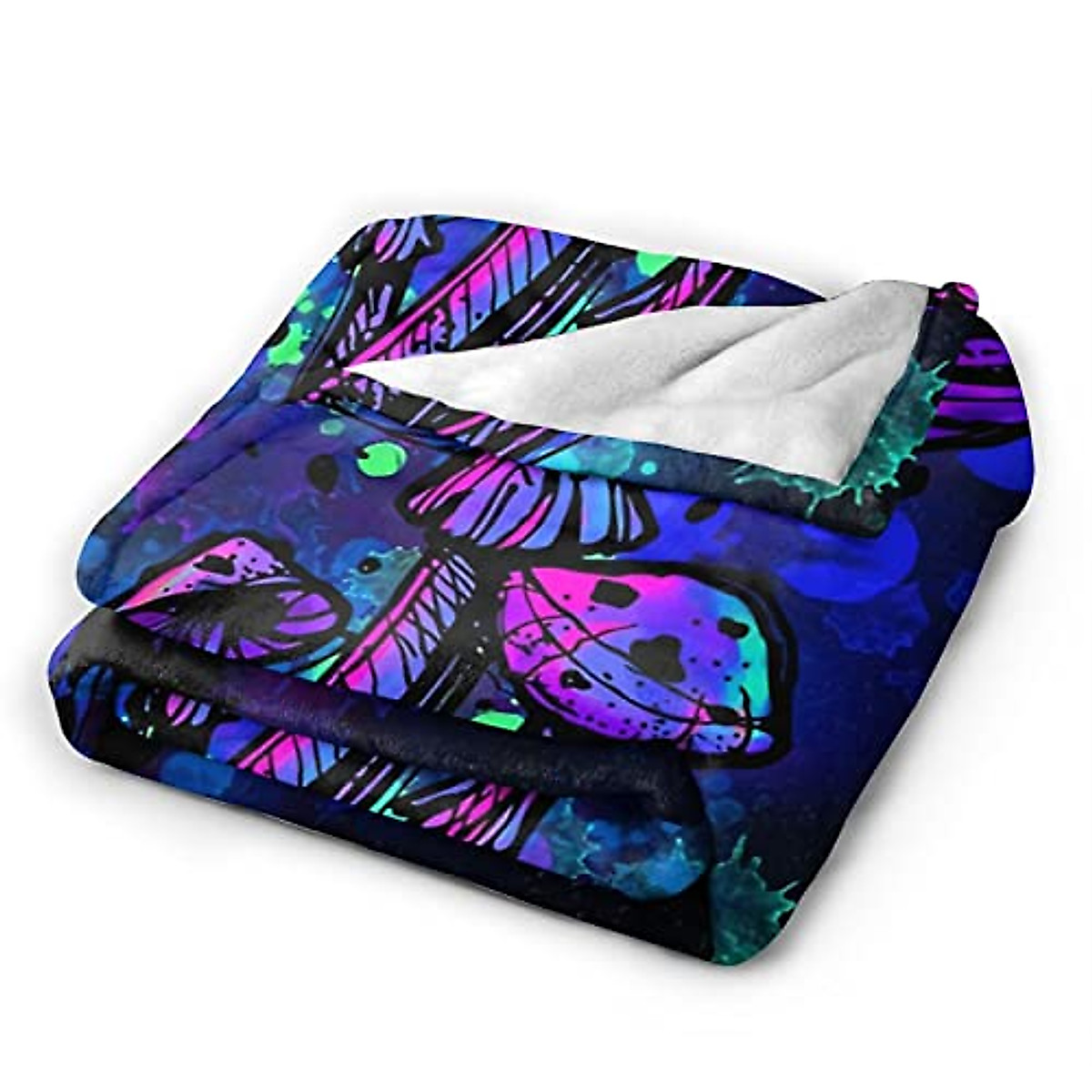 WDFS Psychedelic Mushrooms Flannel Fleece Throw Blankets Super Soft Cozy Warm Plush Bedding for Adults Kids Lightweight Blankets for Couch,Sofa,Bed 50''x40'', Black19