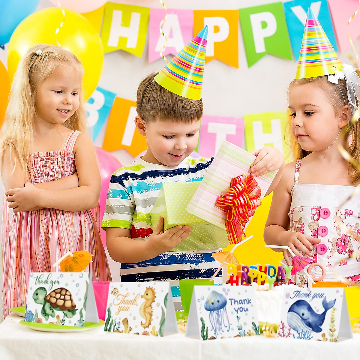 24 Sets Under the Sea Thank You Cards with Envelopes Whale, Shark and Turtle Thank You Notes Ocean Watercolor Baby Thank You Cards Sea Animal Greeting Cards for Birthdays Baby Shower Wedding Kids