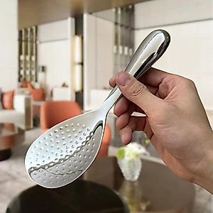 AHOUGER Rice Paddle, Rice Spoon Stainless Steel Kitchen Utensil, Non Stick Rice Scooper Rice Spatula With High Sheen & Mirror Polish, Silver (2Pcs)