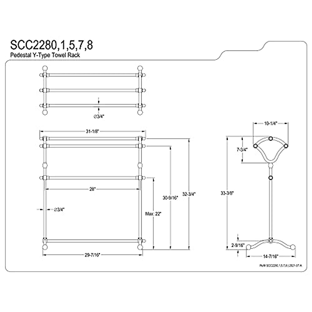 Kingston Brass SCC2288 Pedestal Y-Type Towel-Rack, Brushed Nickel