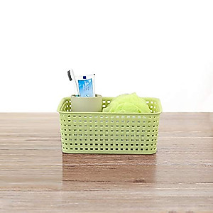 Rinboat Mixed Color Rectangle Storage Baskets, Plastic Weave Shelf Baskets, 6 Packs