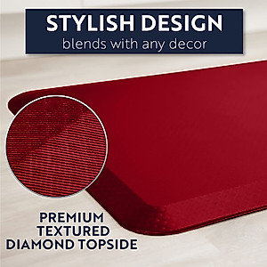 KANGAROO Thick Ergonomic Anti Fatigue Mats for Kitchen Floor, Cushioned Standing Office Desk Mat, Waterproof Scratch Resistant Topside, Supportive All Day Comfort Padded Foam Rugs, 17x24, Red