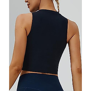 Oalka Women's High Neck Longline Sport Bras Padded Workout Crop Tops Yoga Tank Tops Black XXL