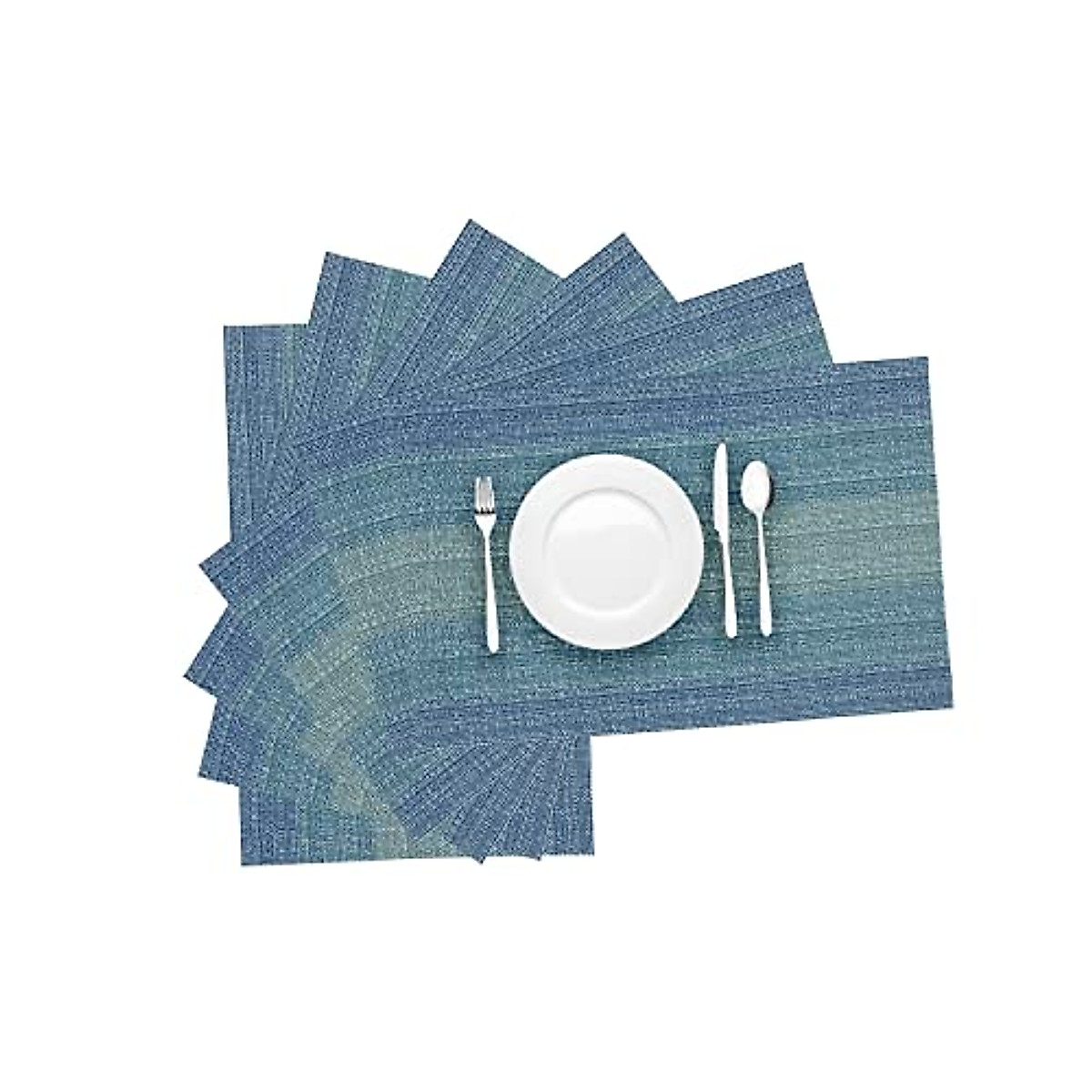 Canglifull Placemats Set of 6, Vinyl Woven Placemats, Beautiful Washable and Durable Non-Slip Table Placemats, Indoor/Outdoor Placemats (Blue, 6)