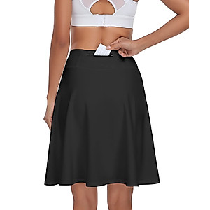WOWENY Womens Golf Skorts Skirts with Pockets 20'' Athletic Modest Tennis Skirts with Shorts Knee Length Skorts Skirts Black