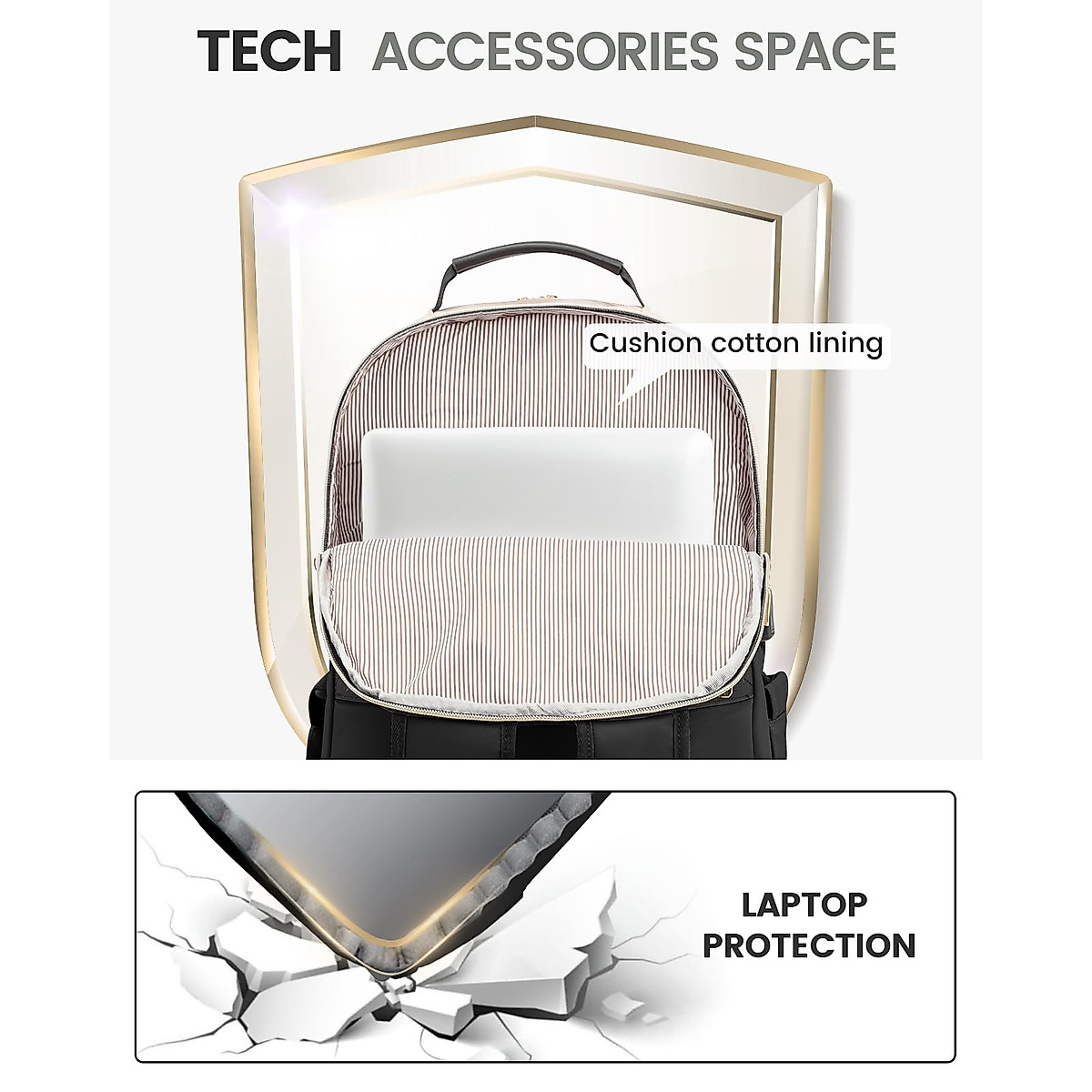 LOVEVOOK Quilted Laptop Backpack Stylish Laptop Bag for Women Work Computer Bags Bookbag Purse,15.6-Inch, Black