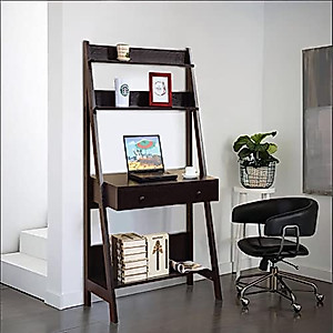 Benzara Contemporary Style Ladder Home Office Desk with 3 Open Shelves and 1 Drawer, Brown