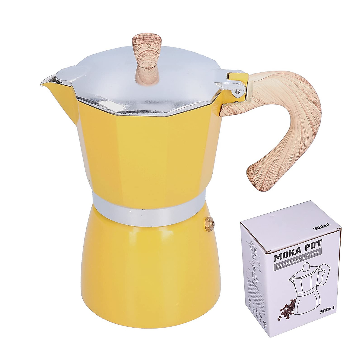 yaogohua Coffee Kettle, 300MLPot Stovetop Coffee Maker Heat Resistant Kitchen Coffee Pot for Household Moka Pot Stove Top Coffee Maker (Yellow)