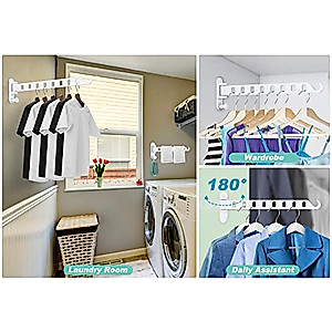 SKIKEN White Closet Hanger with Swing Arm, 8-Hole Heavy Duty Coat Hanger, Space Saver for Closet, Small Drying Hanger Rack for Laundry Room, Bathroom, Sturdy, Aluminum (1Pack, White)