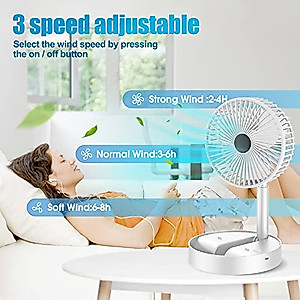 MAESHOP Portable Desk Fan 3 Speeds Wind Quiet Foldable Rechargeable Battery Operated USB Desktop Folding Fan For Office Trave Home Desk Outdoor Bedroom Trave，6.5-Inch (White)