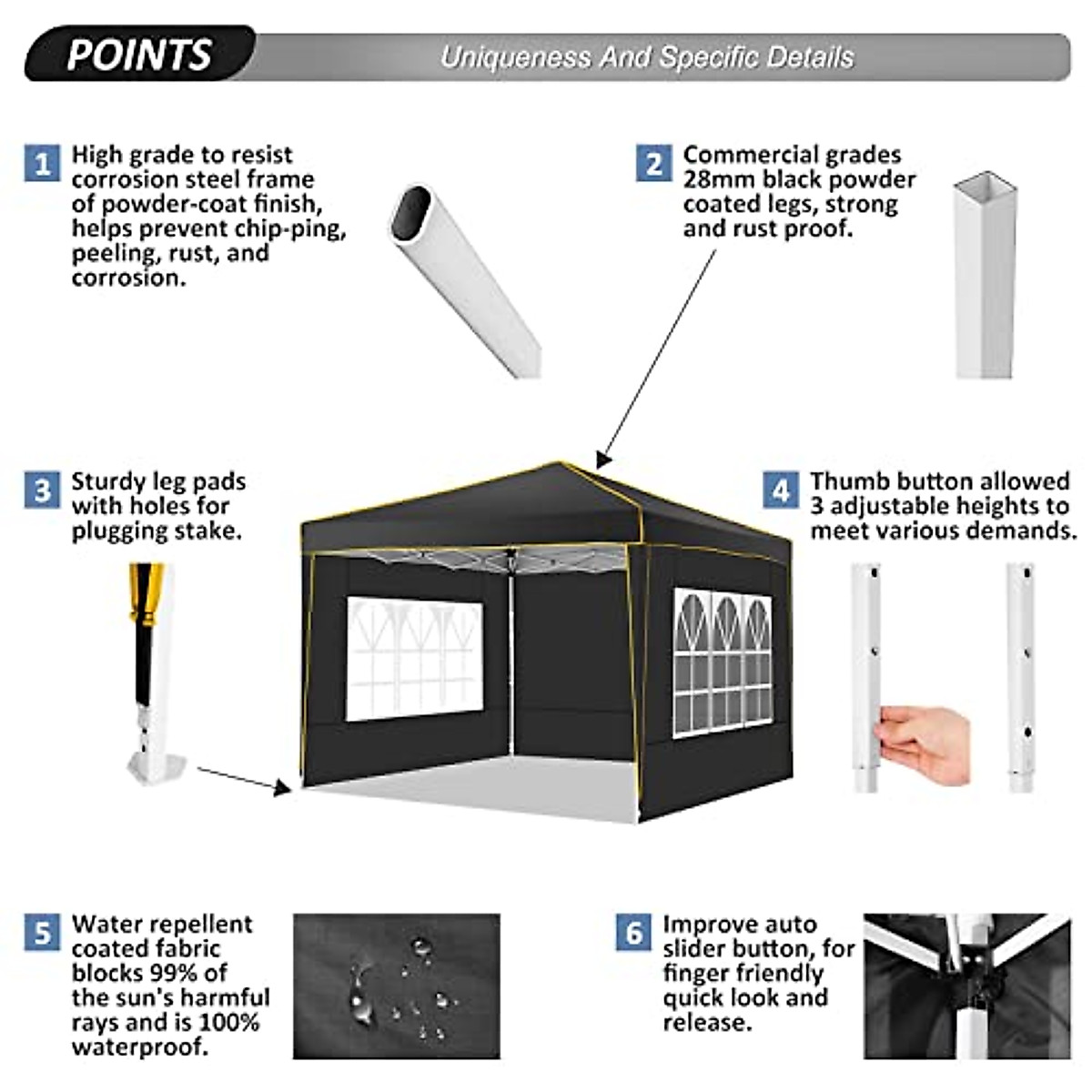 10x10 Pop Up Canopy with 4 Removable Sidewalls，Waterproof Party Wedding Event Tent，Instant Outdoor Enclosed Tent Shelter with Church Window and Carry Bag,Full Truss Structure Canopies