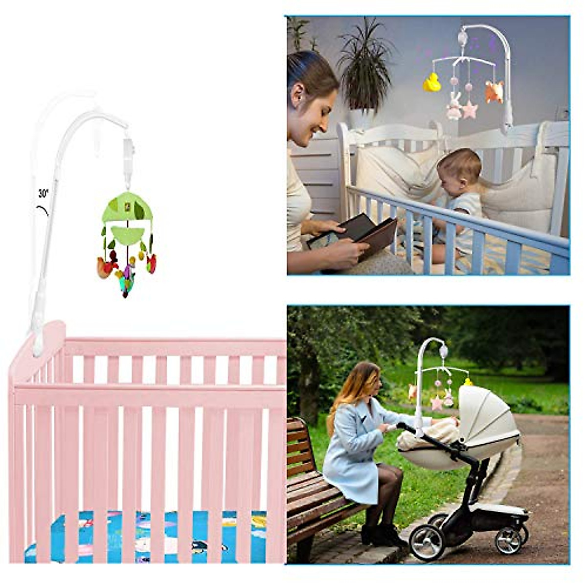 LIUDHPSP 23 inch Baby Crib Mobile Bed Bell Holder Arm Bracket, with Music Box, The Claw Part can be Adjusted Width-DIY Toy Decoration