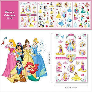 Princess Tattoos Kids, ACSAUMMY 40 Sheet Cartoon Tattoos Party Favor Set for Girls Boys 9 Cute Princess Series Temporary Tattoo Stickers Mickey Mouse Tattoo Stickers for Kids Party Decor Supply