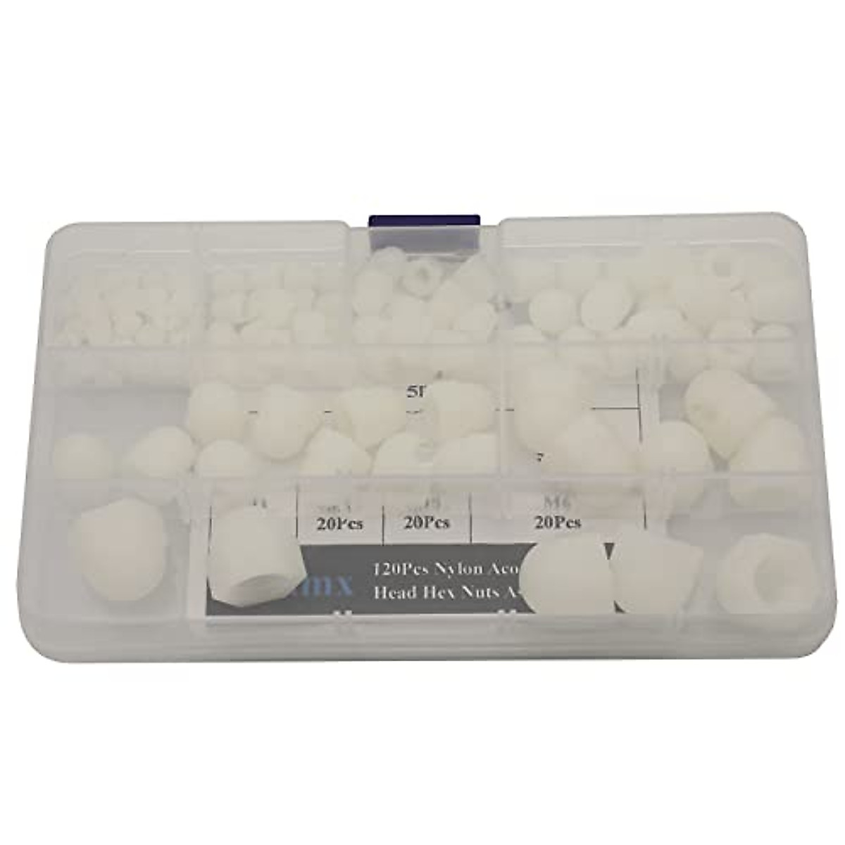 Didamx 120Pcs M3 M4 M5 M6 M8 M10 M12 Nylon Acorn Dome Cap Head Hex Nuts Assortment Kit