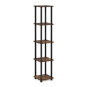 Furinno Turn-N-Tube 5-Tier Corner Square Rack Display Shelf, Amber Pine/Black