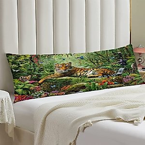 AIRMARK Body Pillow Cover,Forest Animal in Tropical Rainforest Landscape Printed Long Pillow Cases Protector with Zipper Decor Soft Large Covers Cushion for Beding,Couch,Sofa,Home Gift 20"x54"