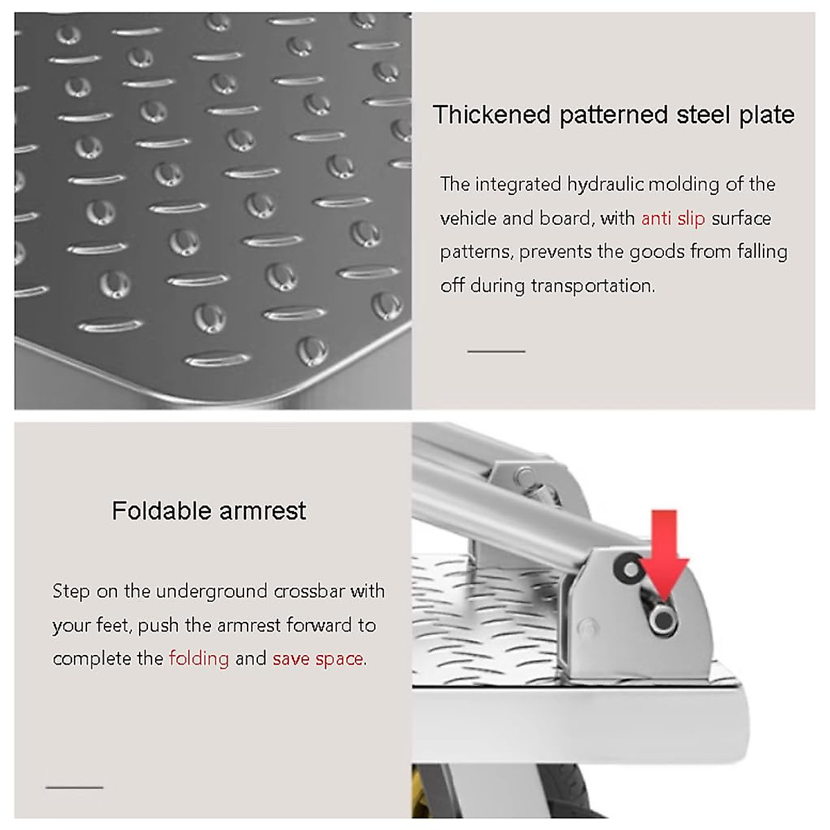 Heavy Duty Platform Trolley, Steel Dolly with 600kg Capacity, Folding Hand Truck with 90x60cm Flatbed for Loading and Storage