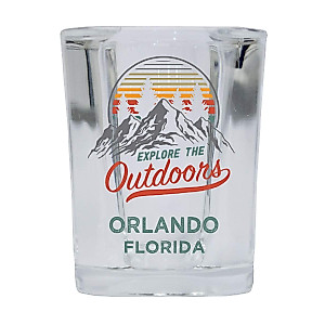 R and R Imports Orlando Florida Explore the Outdoors Souvenir 2 Ounce Square Base Liquor Shot Glass