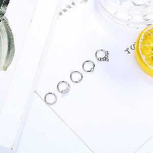 Drperfect Daith Earrings 16G Stainless Steel Cartilage Helix Tragus Nose Hoop Piercing Jewelry 8MM Silver CZ Hinged Septum Clicker Rings