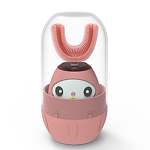 CATLION U Type Sonic Whole Mouth Toothbrush,Children's Ultrasonic Toothbrushes,Kids Electric Toothbrush,360 Whitening and Cleaning Teeth,Ipx8 Waterproof,4 Gear Mode,Voice Broadcast (8-15 Years, Pink)