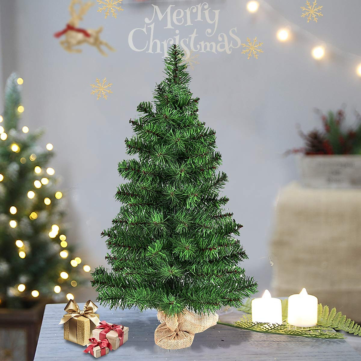 3FT Artificial Tabletop Christmas Tree, Premium Spruce Christmas Tree w/Burlap Base, for Xmas Indoor Decor